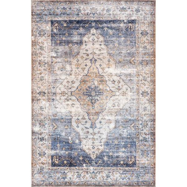 nuLOOM KeilaVintage Spill-Proof Machine Washable Blue 8 ft. x 10 ft ...
