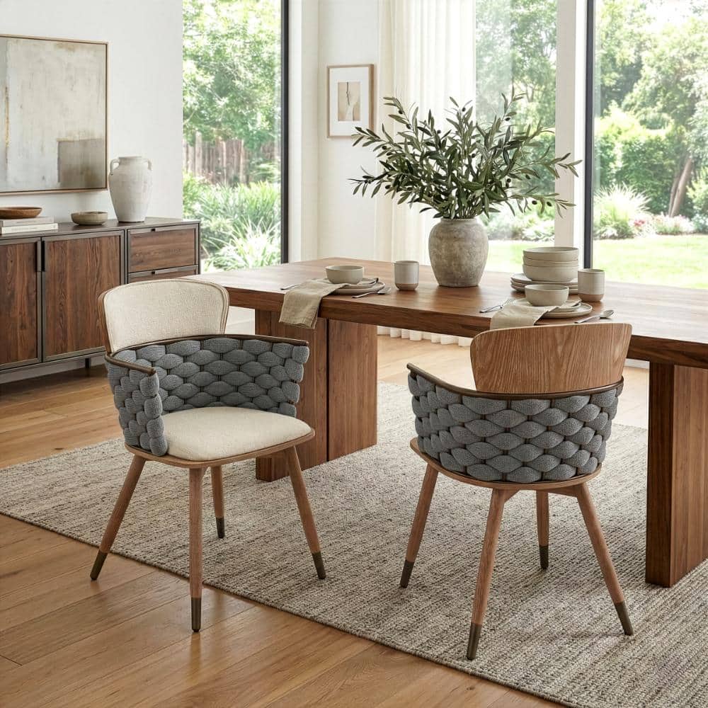 Glamour Home Bechor Beige and Gray Woven Fabric Dining Chair with ...