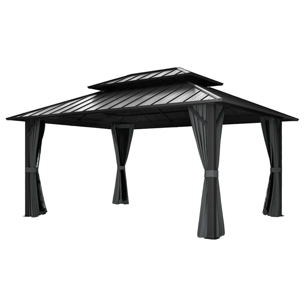 EGEIROSLIFE 12 ft. x 16 ft. Gray Double Roof Hardtop Patio Gazebo with ...