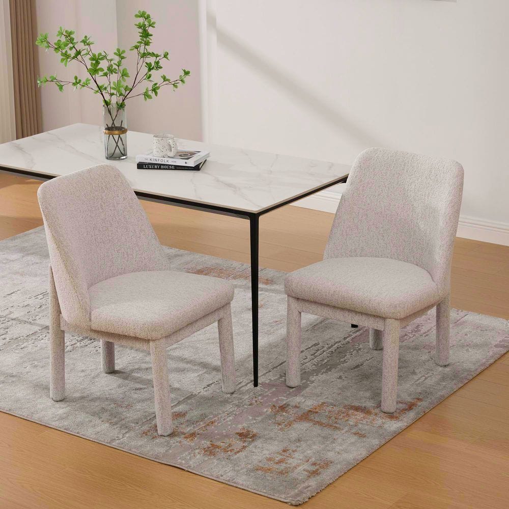 Seafuloy (Set of 4) Beige Chenille Upholstered Dining Chair with Solid ...