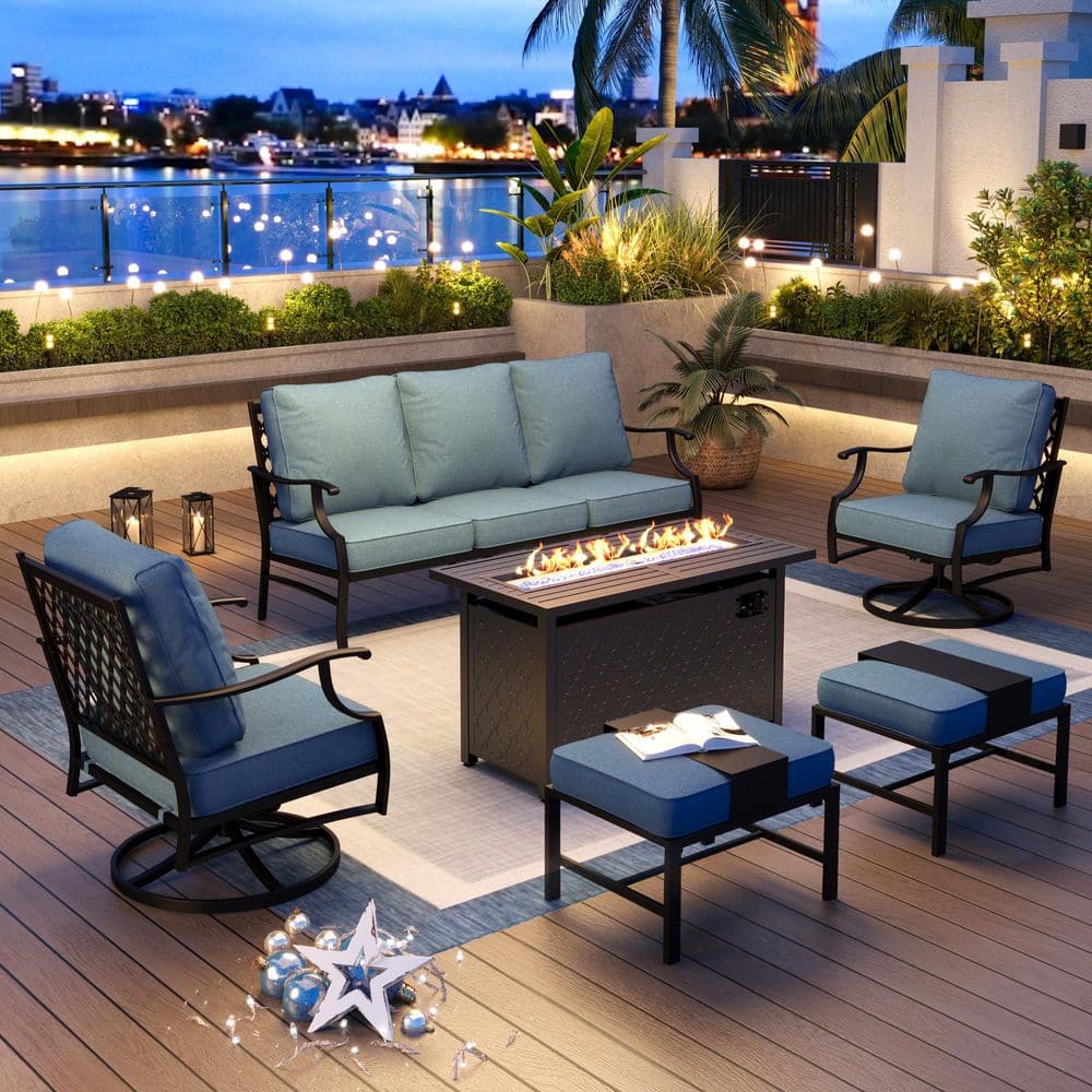 Reviews for PHI VILLA Black Metal Meshed 7 Seat 6-Piece Steel Outdoor ...