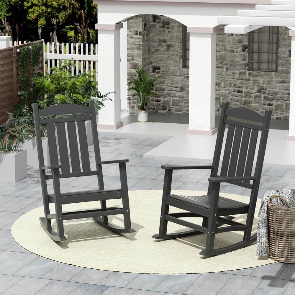 WESTIN OUTDOOR Kenly Gray Classic Plastic Outdoor Rocking Chair (Set of ...