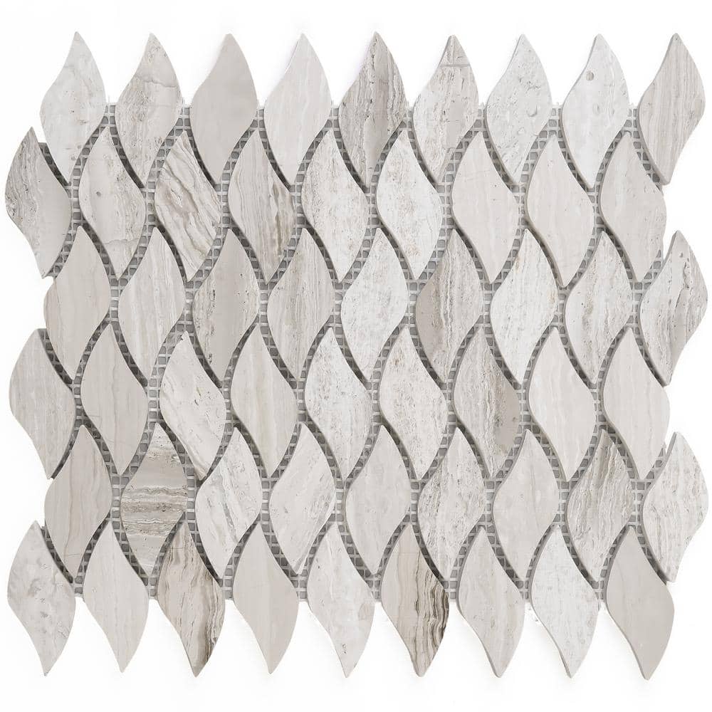 MOLOVO Wooden Beige 11.23 in. x 9.85 Geometric Polished Marble Mosaic ...