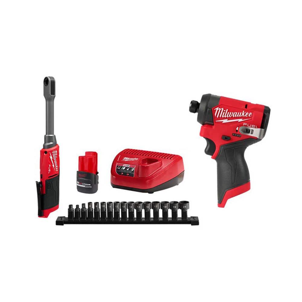 Milwaukee M12 FUEL 12V Lithium-Ion 3/8 in. & 1/4 in. Brushless Compact ...