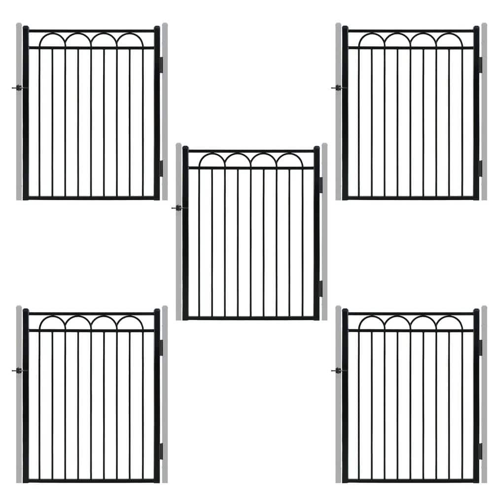 Fencer Wire Anti-Rust 4 ft. x 5 ft. Black Steel Arc Flat Top Fence Gate ...
