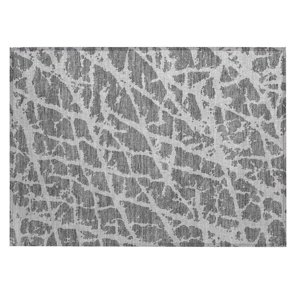 HomeRoots Charcoal 2 ft. x 3 ft. Abstract Indoor/Outdoor Area Rug ...
