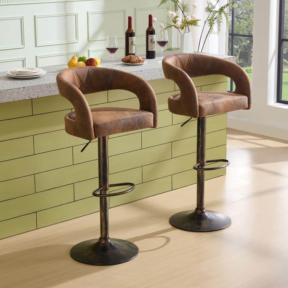 VECELO Bar Stools Set Adjustable Swivel Modern PU Leather Barstools ...