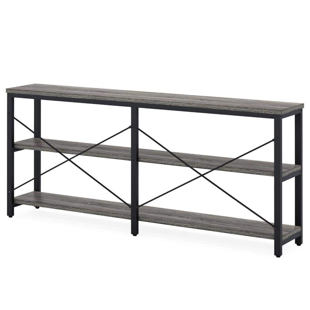BYBLIGHT Turrella 70.8 in. Gray Rectangle Wooden Console Table Extra ...