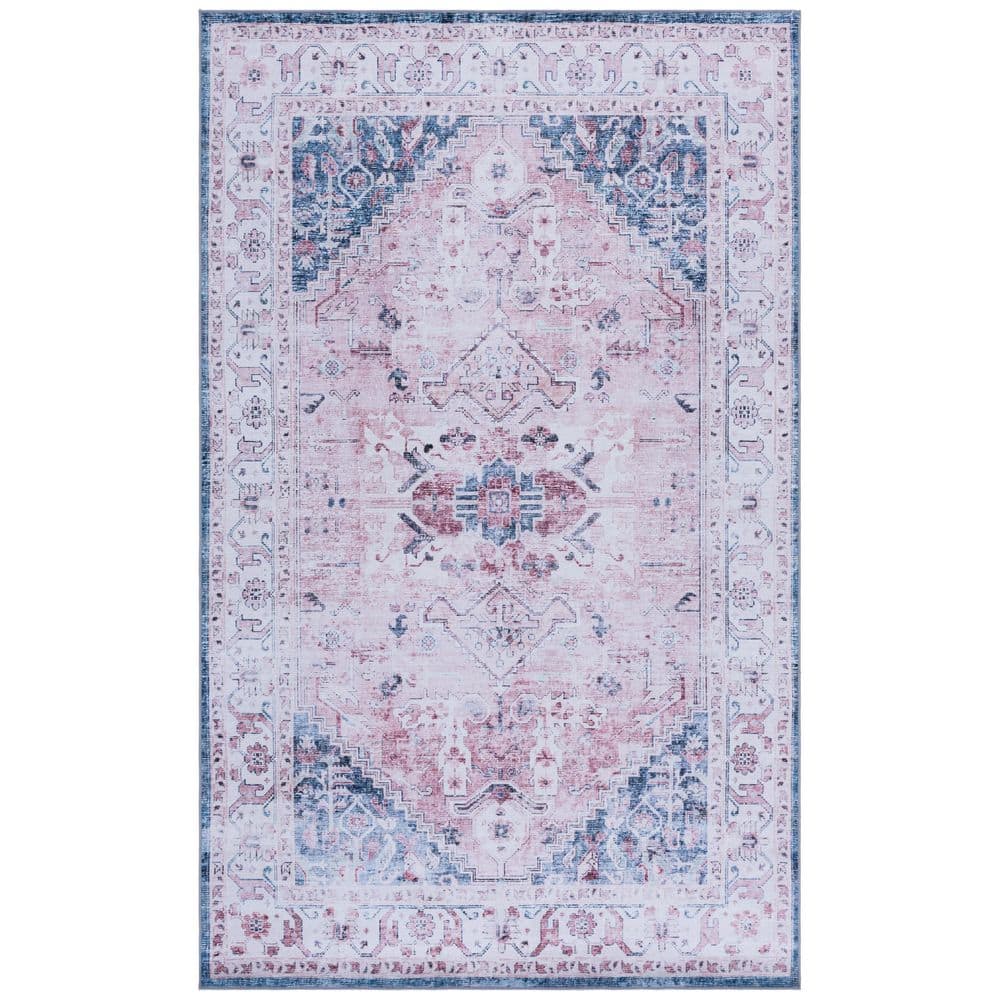 SAFAVIEH Tucson Light Pink/Blue 5 ft. x 8 ft. Machine Washable Aztec ...