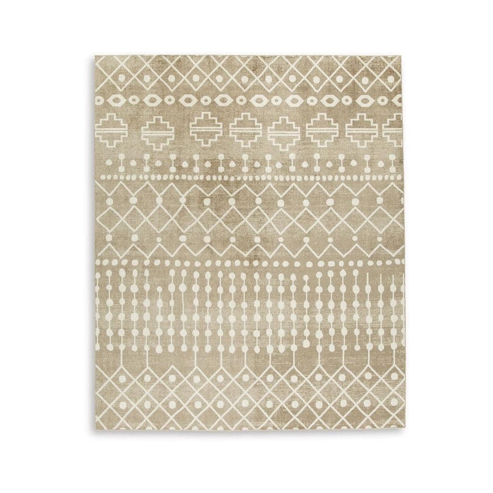 Benjara Bunny Tan, Brown and Cream 5 ft. x 7 ft. Geometric Area Rug ...