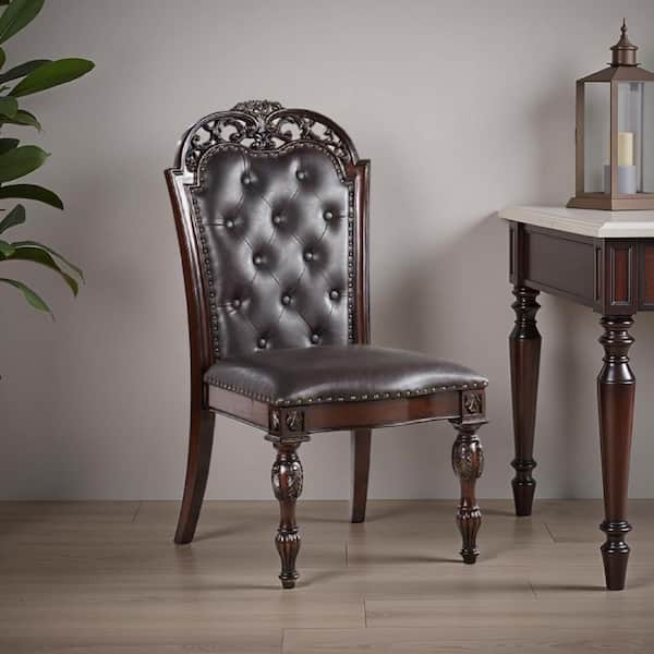 Benjara Eva Brown Cherry and Espresso Faux Leather With Cushion Dining ...