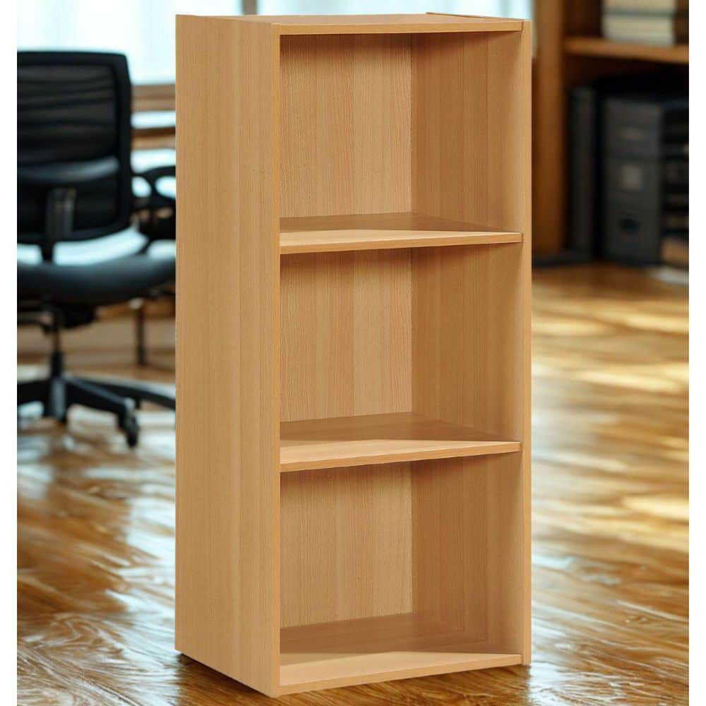 L'Baiet 35.6 in. Tall Beech Wood 3-Shelf Bookcase with Open Storage 3 ...