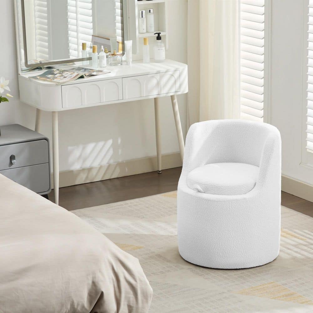 JEAREY Elegant 1-Piece Velvet White Makeup Vanity Stool with Storage ...