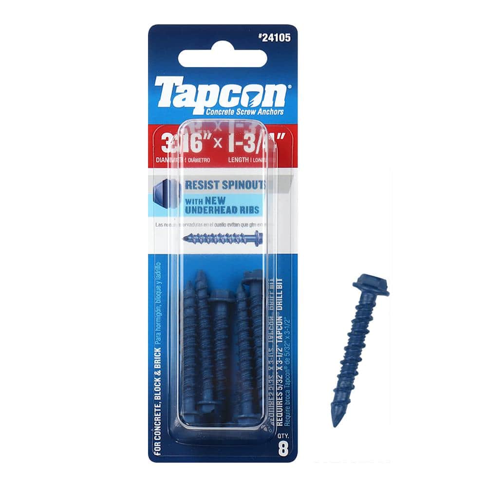 Tapcon 3/16 in. x 1-3/4 in. Hex-Washer-Head Concrete Anchors (8-Piece ...