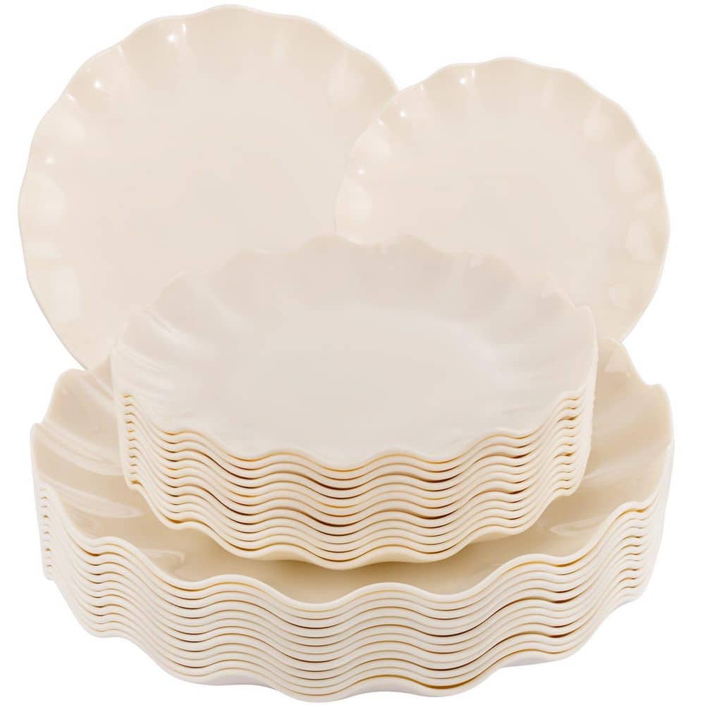 Numhew 24-Piece Modern Beige Plastic Dinnerware Set, Service for 12 ...