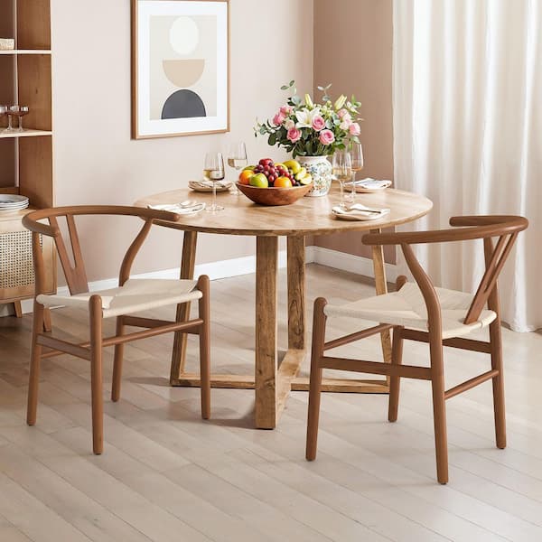 OrangeOne Wagner Brown Solid wood Wishbone Dining Chairs with ...