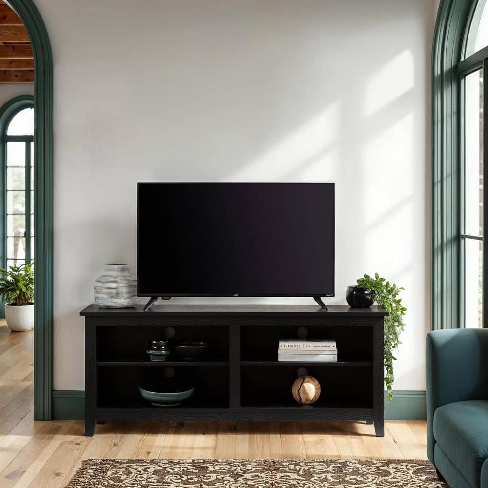 Walker Edison Furniture Company 58 in. Columbus Black MDF TV Stand with ...