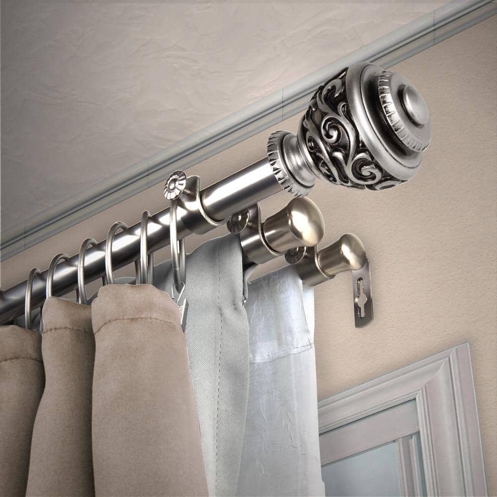 EMOH 13/16" Dia Adjustable 66" to 120" Triple Curtain Rod in Satin ...
