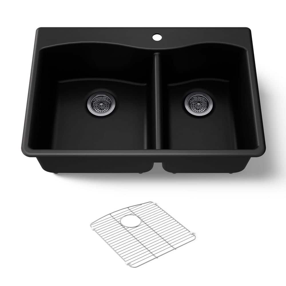 KOHLER Kennon Drop-In Neoroc Granite Composite 33 in. 1-Hole Double ...