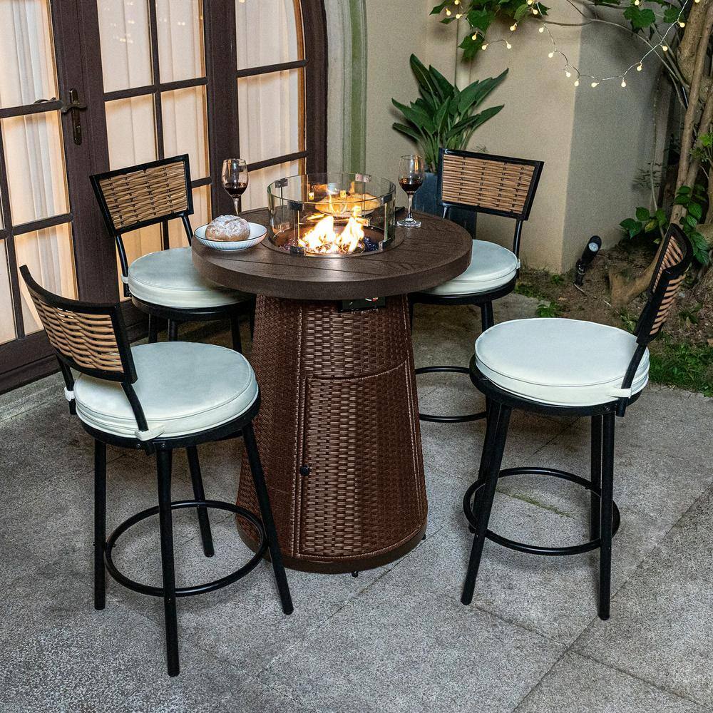 INNUMIA 5-Piece Metal Patio Conversation Set with Brown Gas Bar Height ...