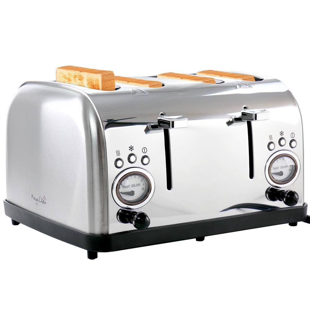 MegaChef 4-Slice Wide Slot Toaster With Variable Browning in Silver ...