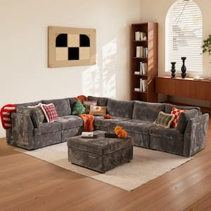 Allwex Cuke 127 in. Wide 7-Piece Modern Deep Seat Plush Corduroy L ...