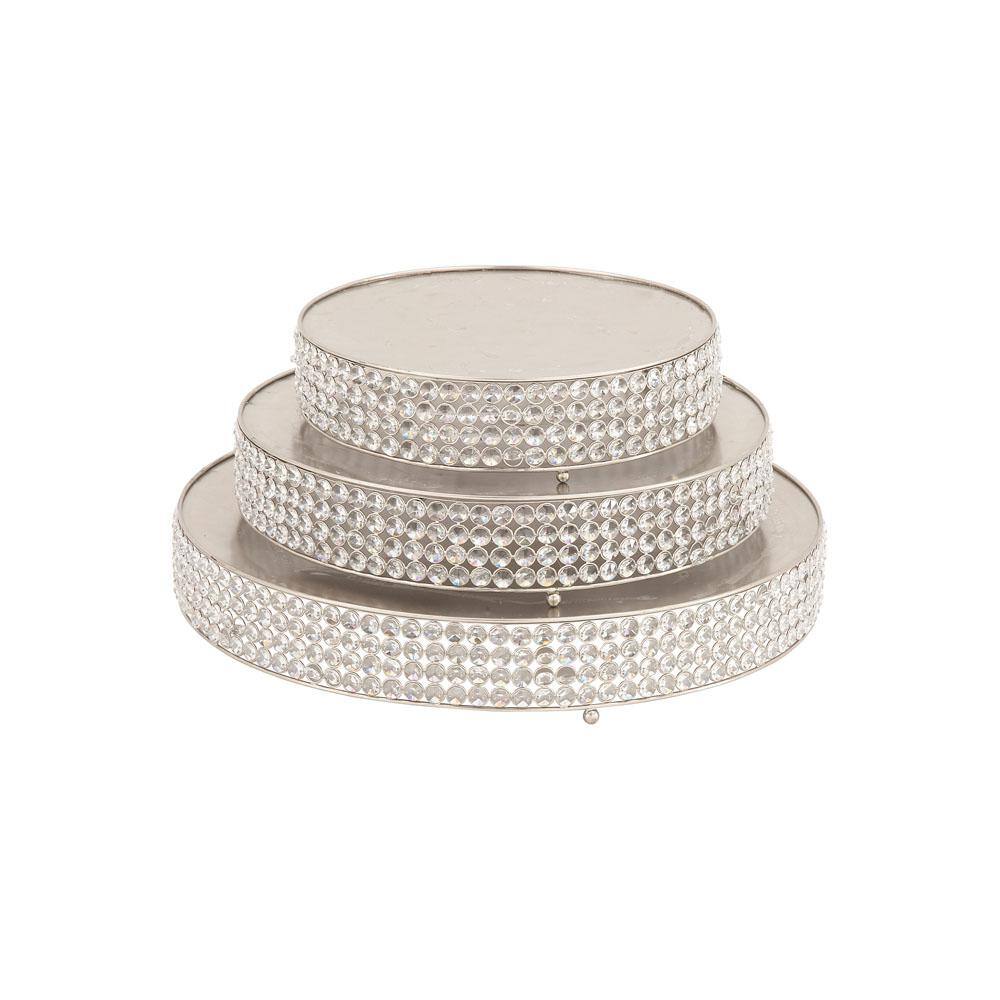 Litton Lane Silver Decorative Cake Stand with Crystal Accents (Set of 3 ...