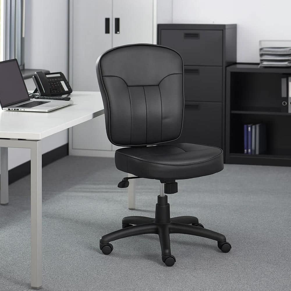 Benjara Sera Leather Large Cushion Task Chair in Black without Arms BM340753 - The Home Depot