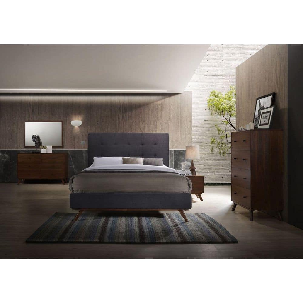 MR MODREST Addison Mid-Century Modern Gray Wood Frame King Platform Bed ...