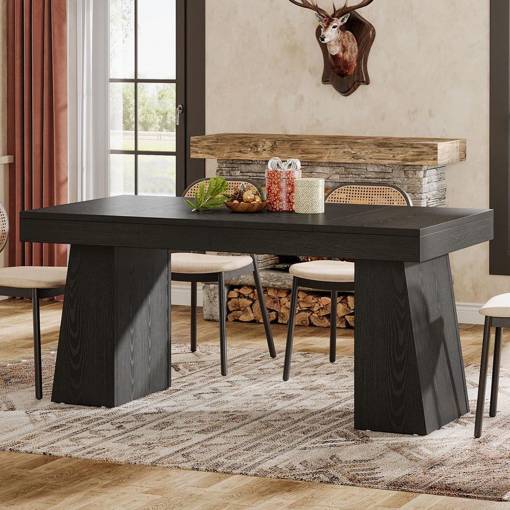 BYBLIGHT Sealey Farmhouse Black Wood 55.1 in. Pedestal Kitchen Dining ...