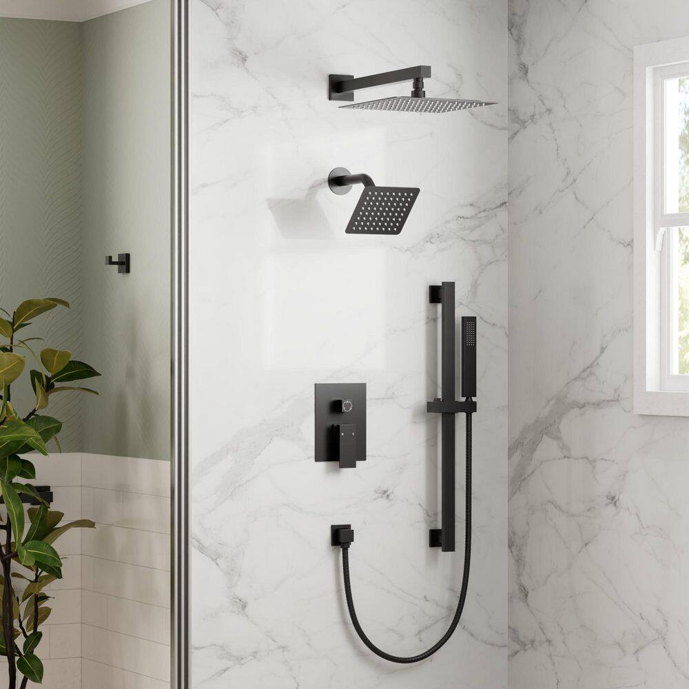 GRANDJOY 3 in. 1 square, Showers with Valve 3-Spray Dual Wall Mount 10 ...