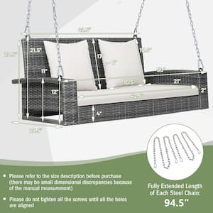 Costway Patio Wicker Porch Swing 2-Person Hanging Loveseat Bench Chair with Cushions Beige QD ...