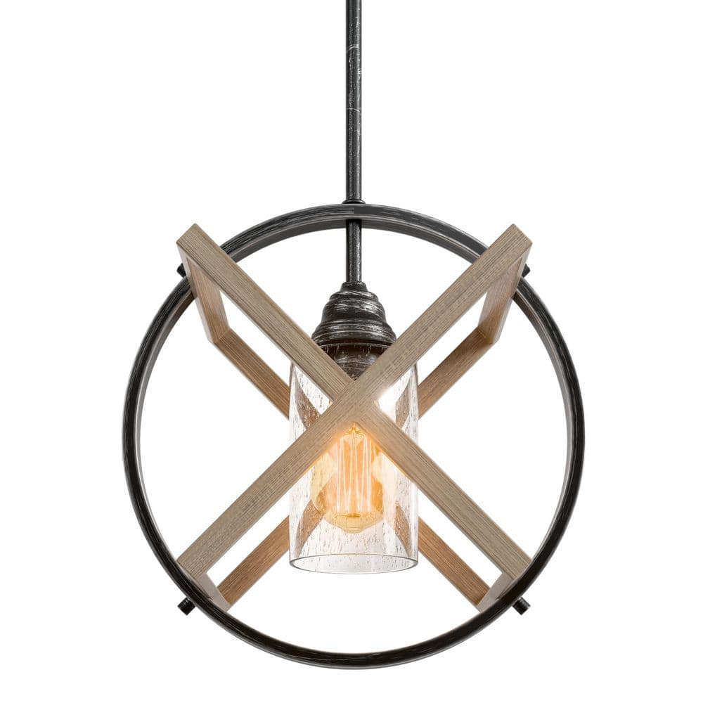 PUDO 14.06 in. 1-Light Brown Retro Industry Pendant Light with Adjustable Chain Chandelier141-BM ...