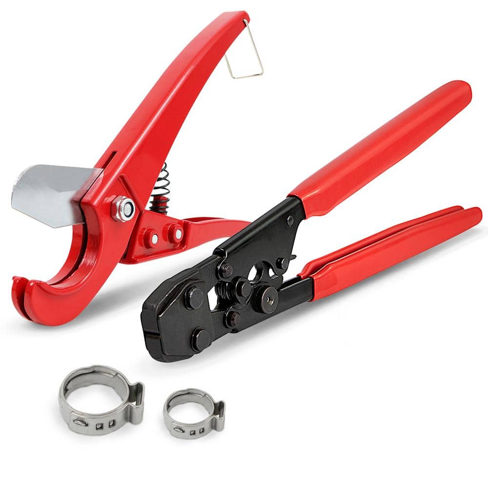 PLUMBFLEX PEX Plumbing Kit Crimper Tool with Lock Hook Cutter Tool with Stainless Steel Cinch Clamps 1 2 in. 3 4 in. KPCSTOC The Home Depot