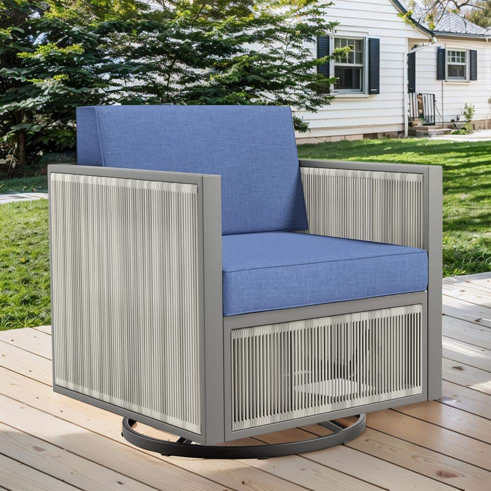 Opohoro SquareChic Metal and Light Beige Wicker Outdoor Rocking Chair ...