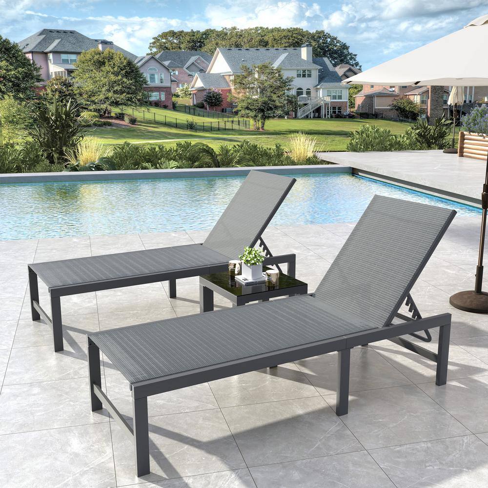 Velago Chaise Lounge Outdoor 3 Pieces Pool Lounge Chair, Adjustable ...