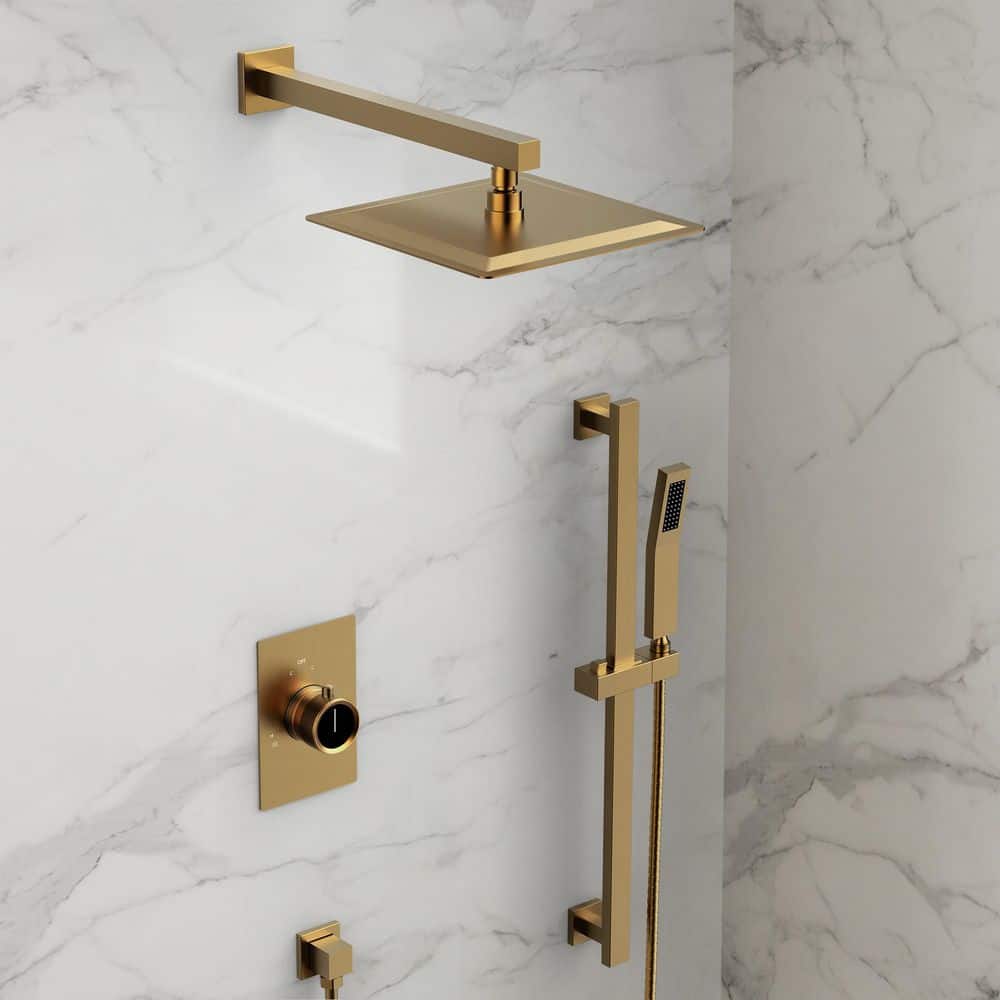 GRANDJOY ClassicRain Dual 2-Spray Wall Mount 10 in. Fixed and Handheld ...