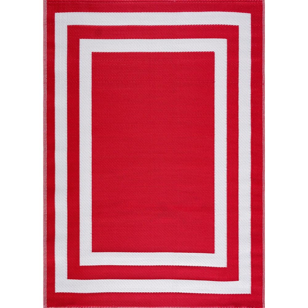 PLAYA RUG Paris Red White 8 ft. x 10 ft. Modern Plastic Indoor/Outdoor ...