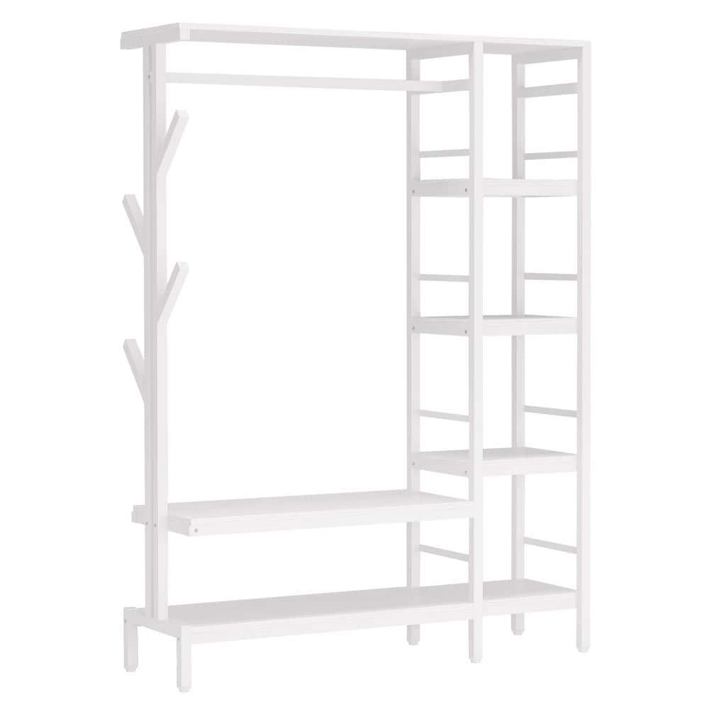 Tribesigns Cynthia White Freestanding Garment Rack with Storage Shelves ...