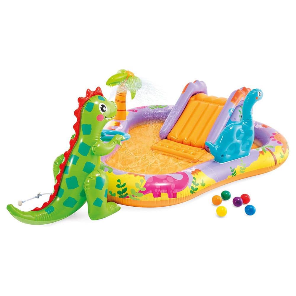 Intex Dino Park Inflatable Kiddie Pool, Kids Play Center with Slide and ...