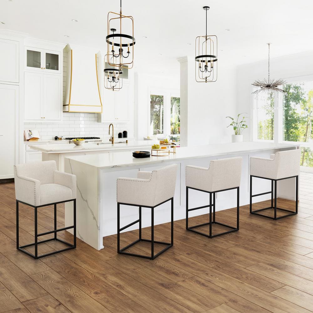 LUE BONA Luna 30 in. Linen Fabric Upholstered Counter Bar Stool with ...