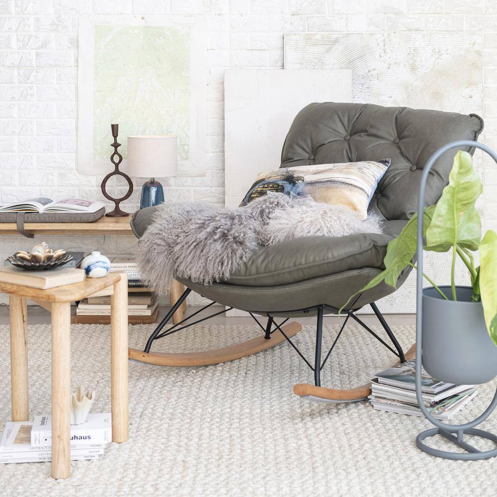 Storied Home Olive Green Fabric Upholstered Metal Rocking Chair with ...