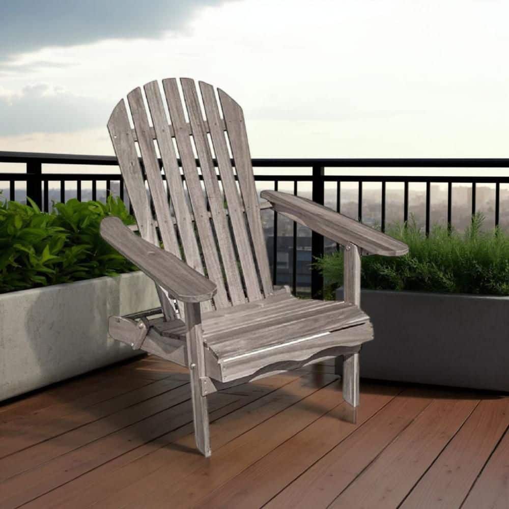 Benjara Geli Gray Outdoor Adirondack Chair with Slatted Back BM339336 ...