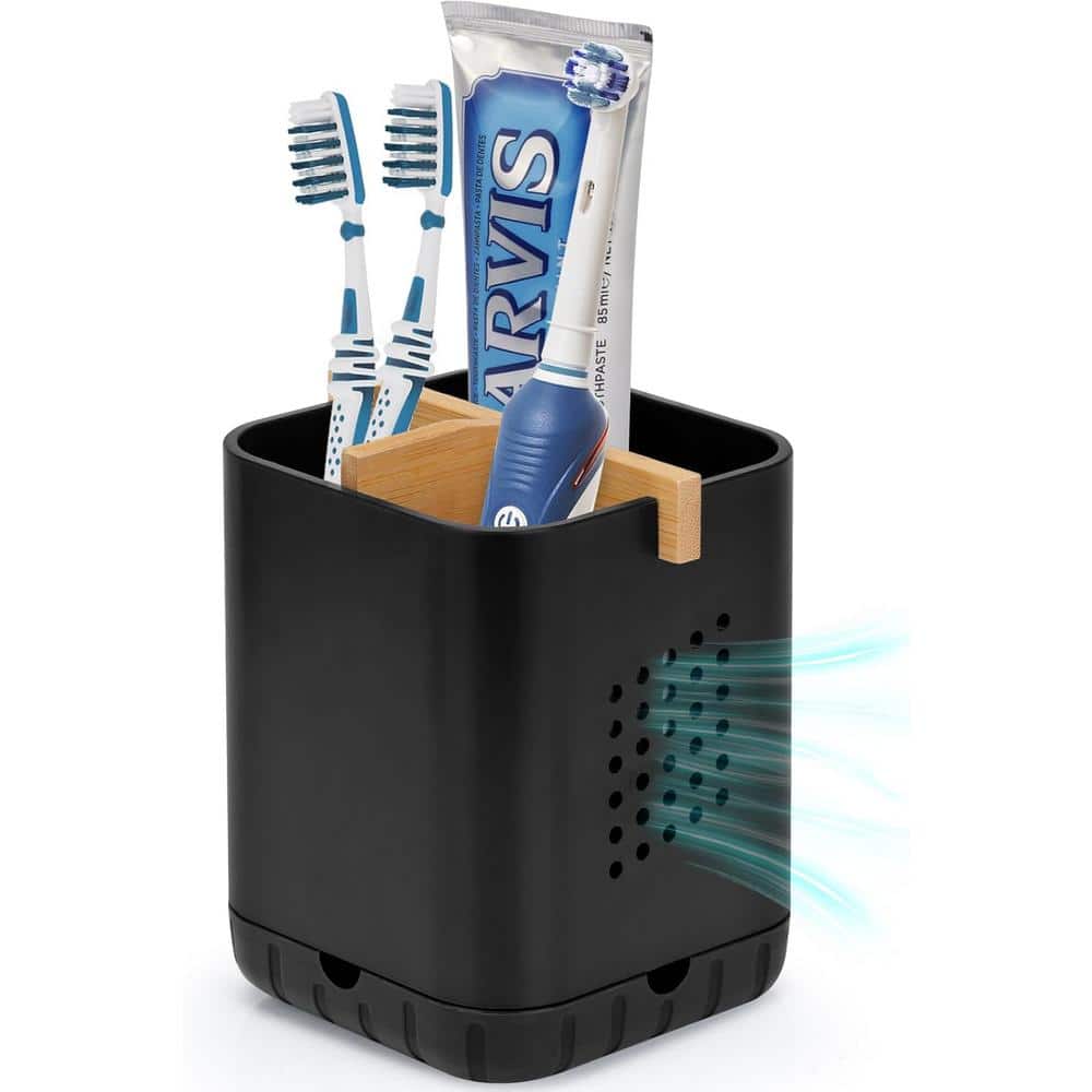 Clavie Detachable Toothbrush Holder with Bamboo Partition in Black HD ...