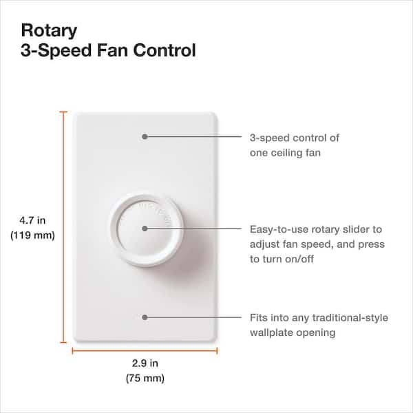 Lutron Rotary 1.5 Amp 3-Speed Single-Pole Fan Control, White (750450 ...