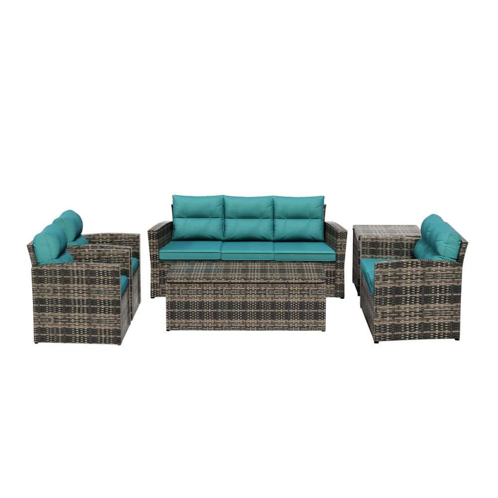 WESTIN OUTDOOR Alpine 6-Piece Rattan Wicker Patio Outdoor Conversation ...