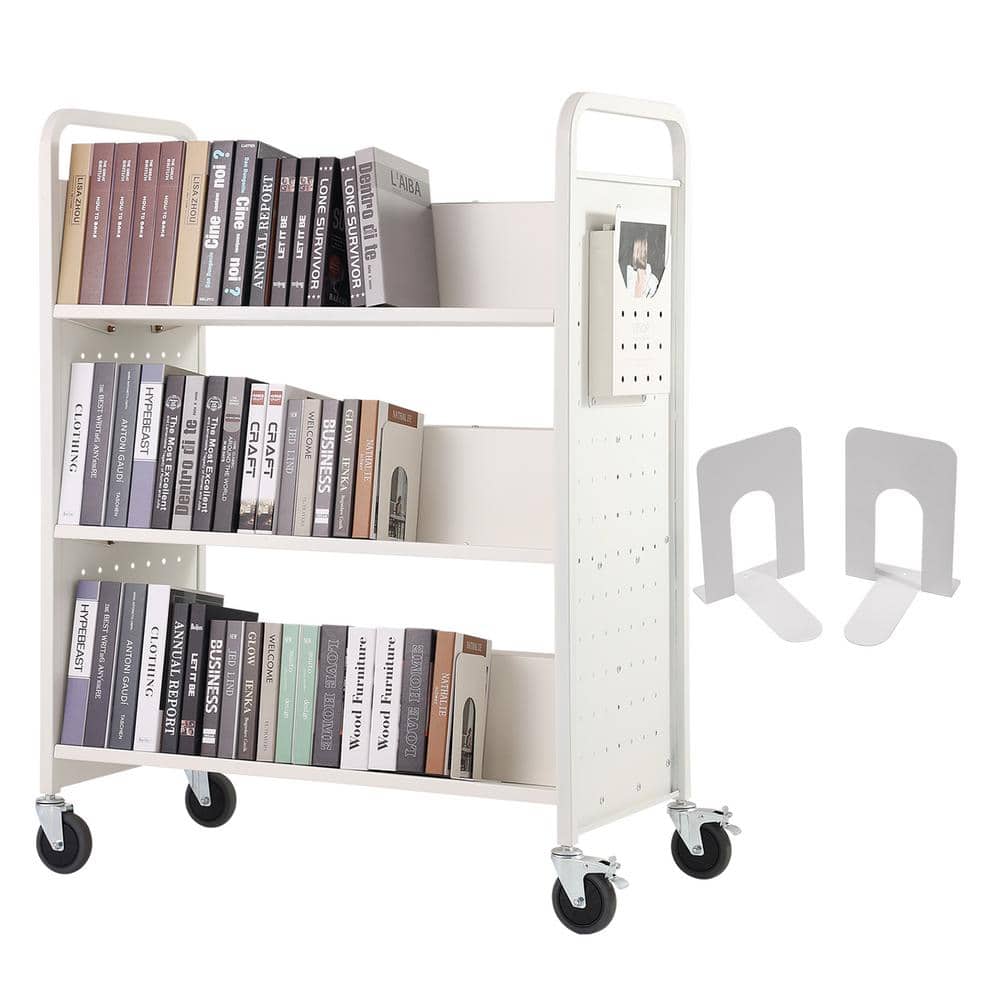 SKYSHALO Book Cart 330 lbs. Library Cart 39 x 20 x 49 in. Double Sided ...