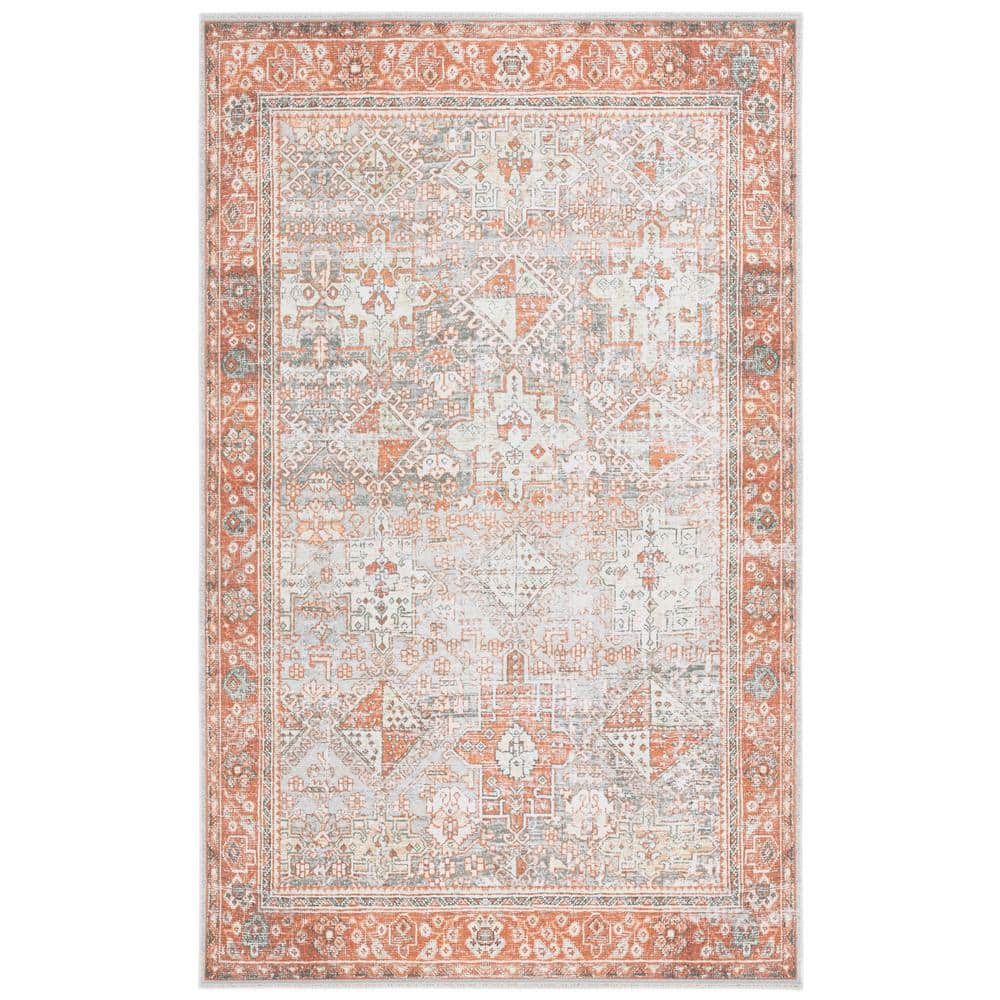 SAFAVIEH Arizona Rust/Sage 4 ft. x 6 ft. Distressed Border Ornate ...
