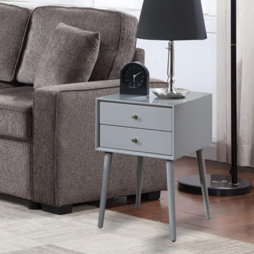Clihome Gray 15.7 in. W 2 Drawers Wood Nightstand Side Table Bedroom ...