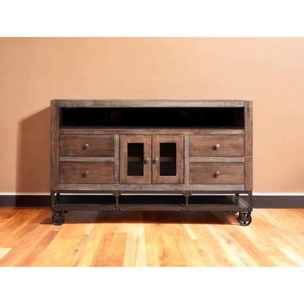 HomeRoots Brown TV Stand Fits TV's up to 60 in. with Shelves;Drawers ...